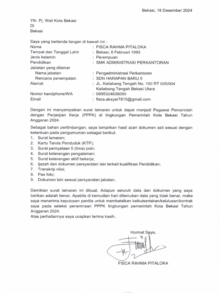 Surat Lamaran Fisca | PDF