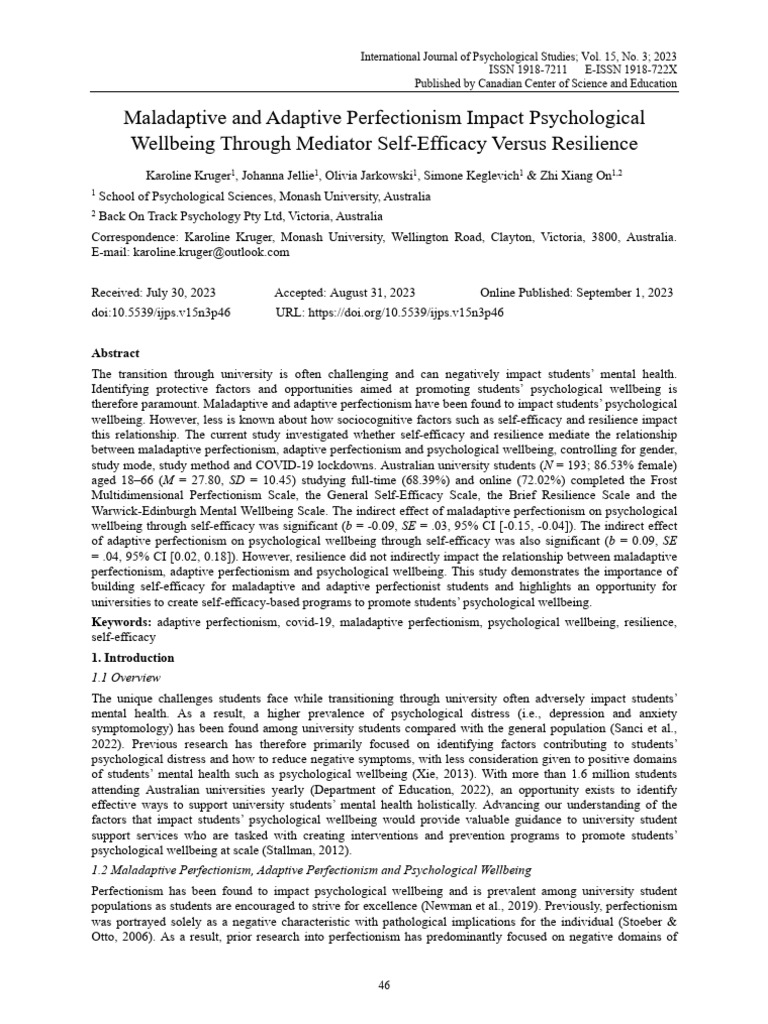 Maladaptive and Adaptive Perfectionism Impact Psyc | PDF ...