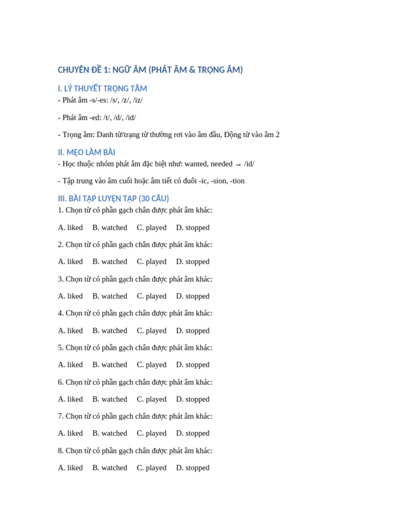 Chuyen de 1 Ngu Am Day Du | PDF