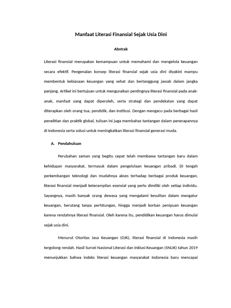 Manfaat Literasi Finansial untuk Anak | PDF