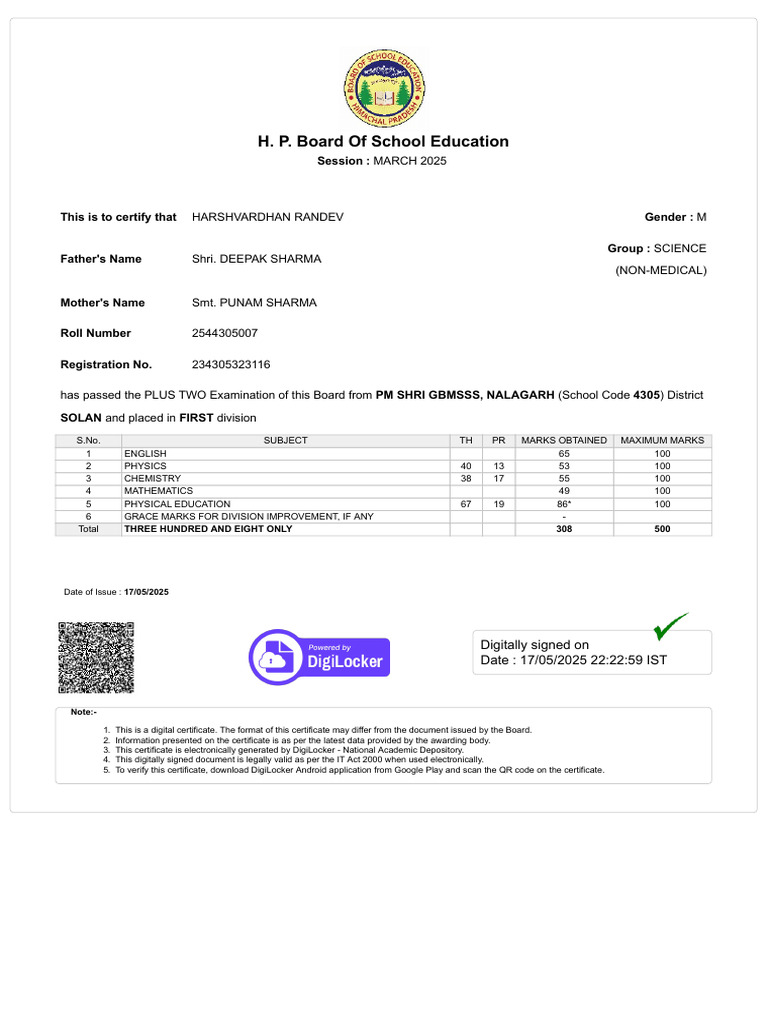 Edu - Hpbose HSCER 25443050072025 | PDF