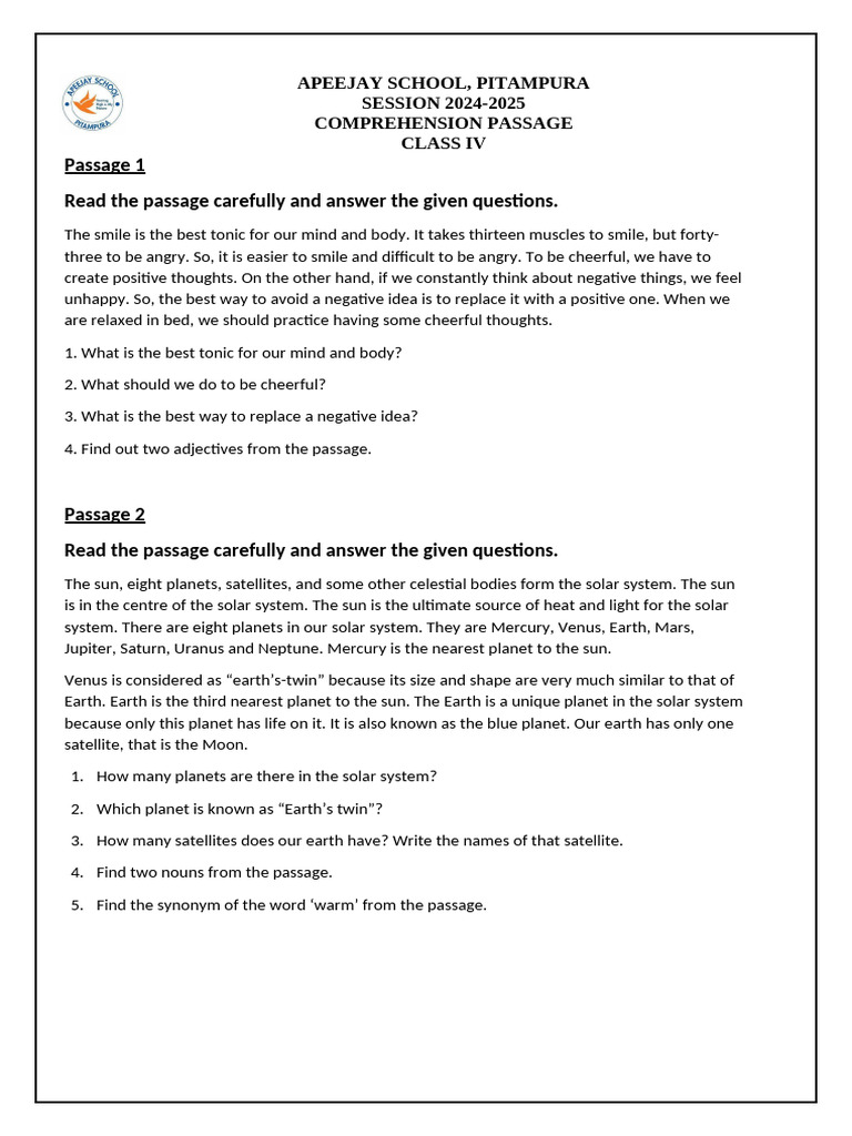 Unseen Passage Class 4-5 | PDF