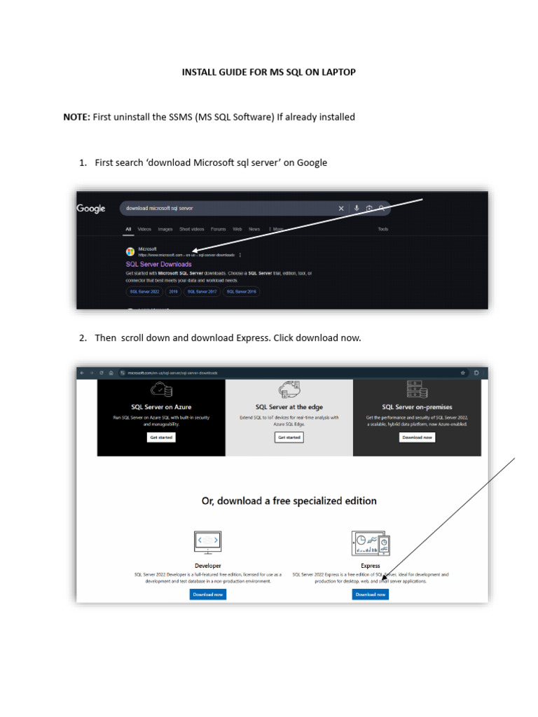 Install Guide For Ms SQL On Laptop | PDF