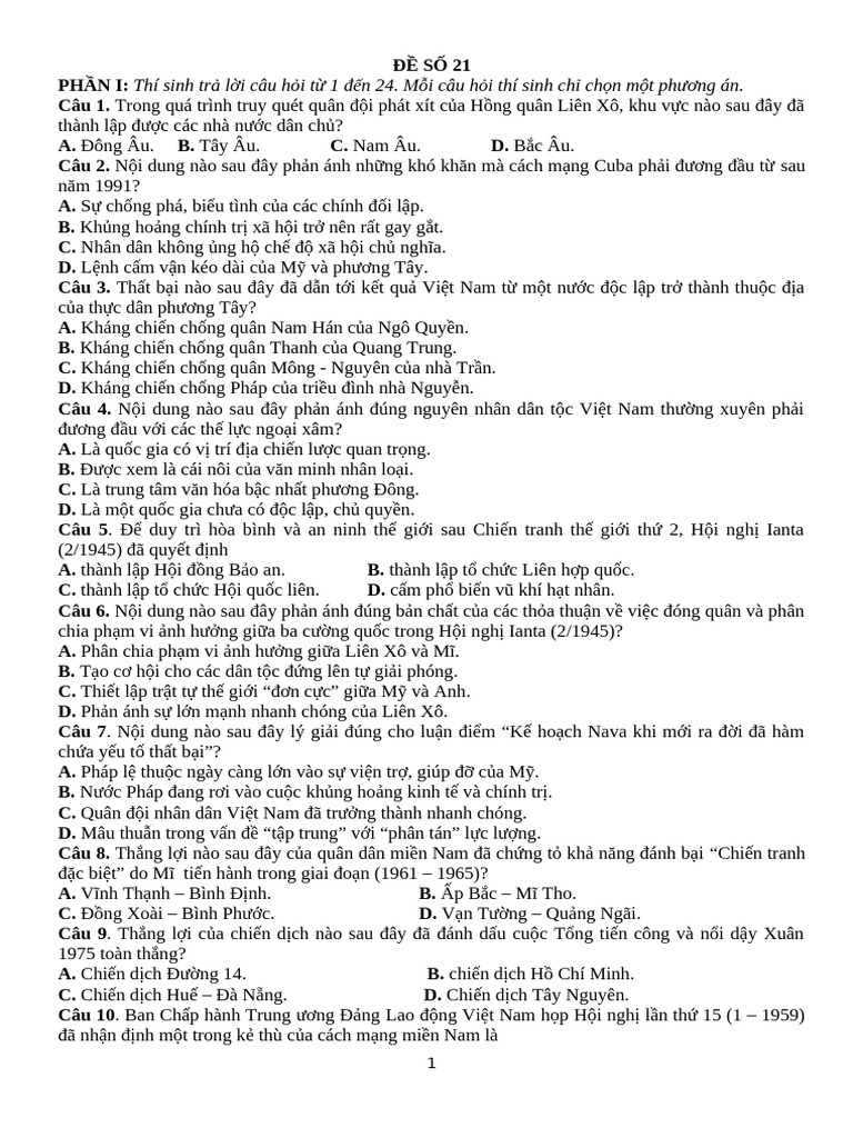 ĐỀ SỐ 21,22,23,24,25,26 lich su | PDF