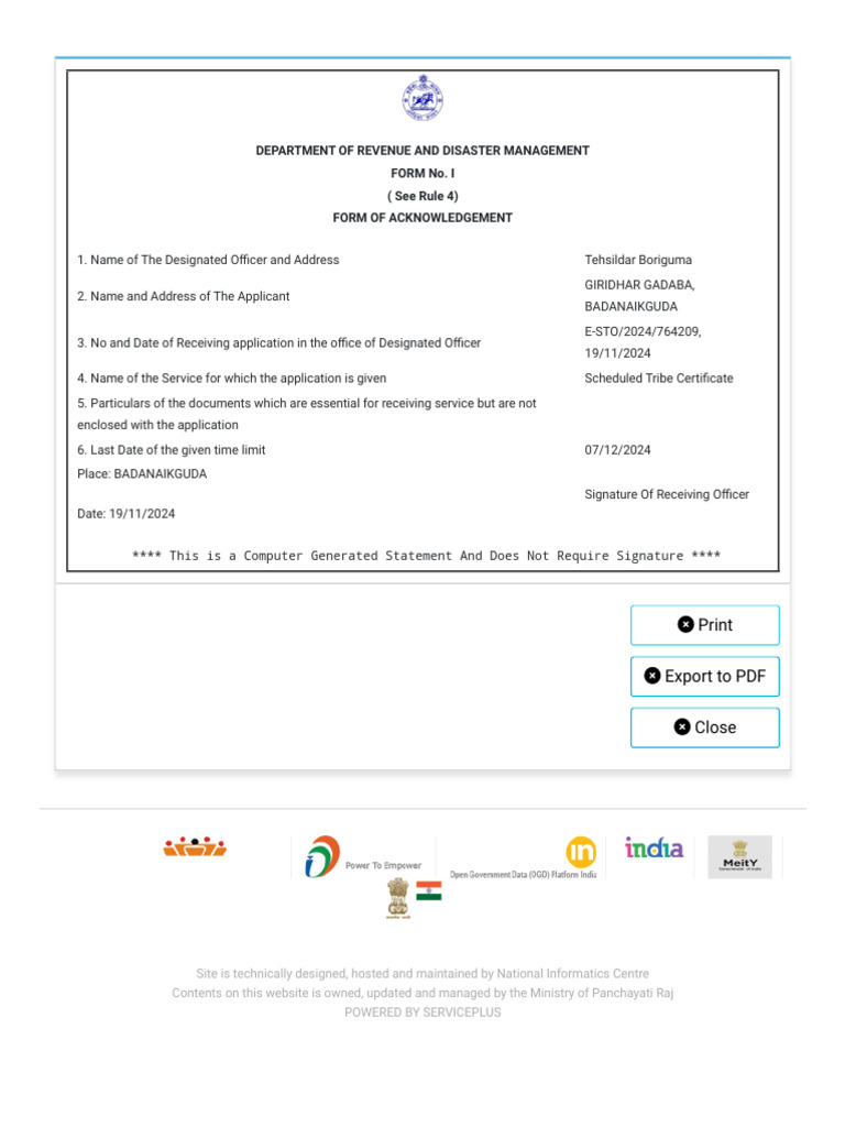 ServicePlus - Issuance of Scheduled Tribe Certificate | PDF