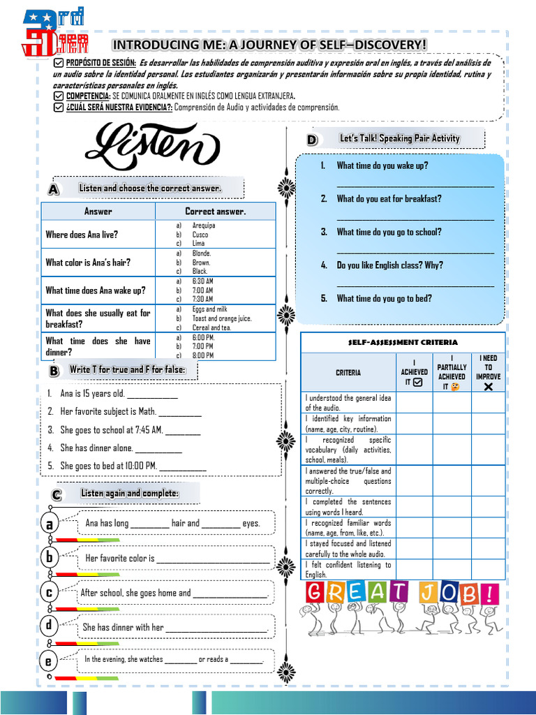 3° - Ficha3 - Introducing Me - A Journey of Self - Discovery! | PDF