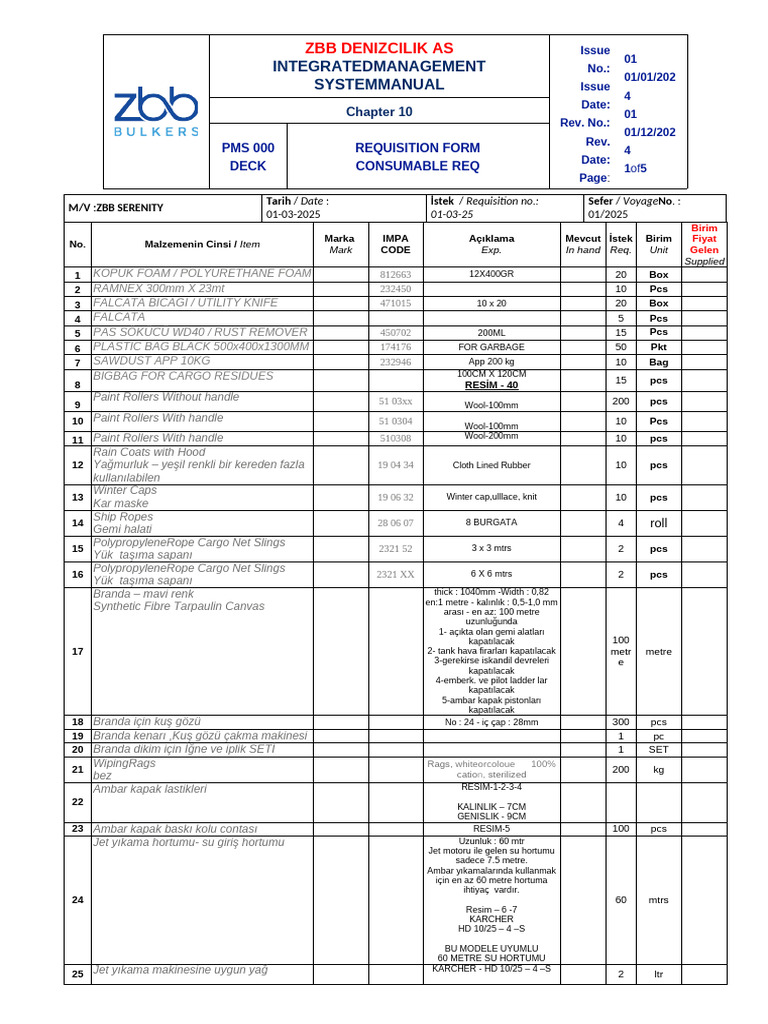 Form PMS 000 DECK - CONSUMABLE REQUISITION LIST | PDF