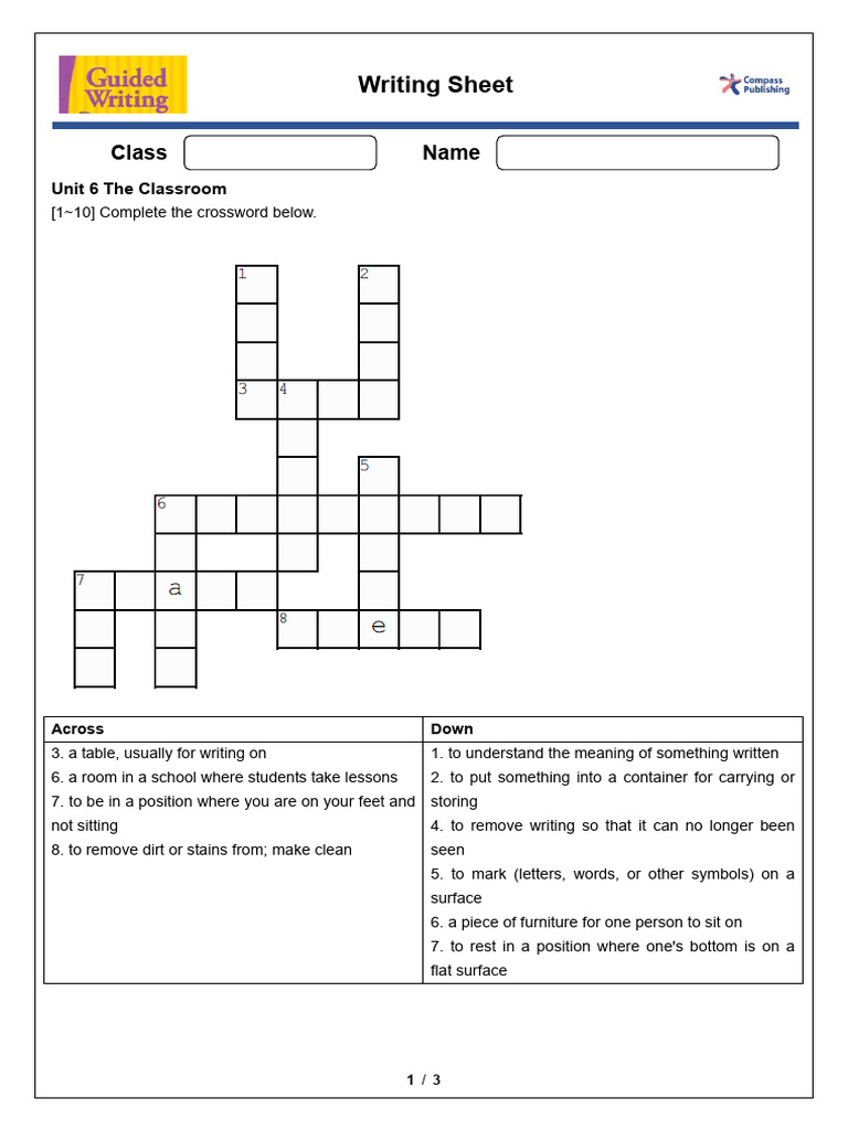 Guided Writing 1 - Writing Worksheet - Unit 6 | PDF | Classroom