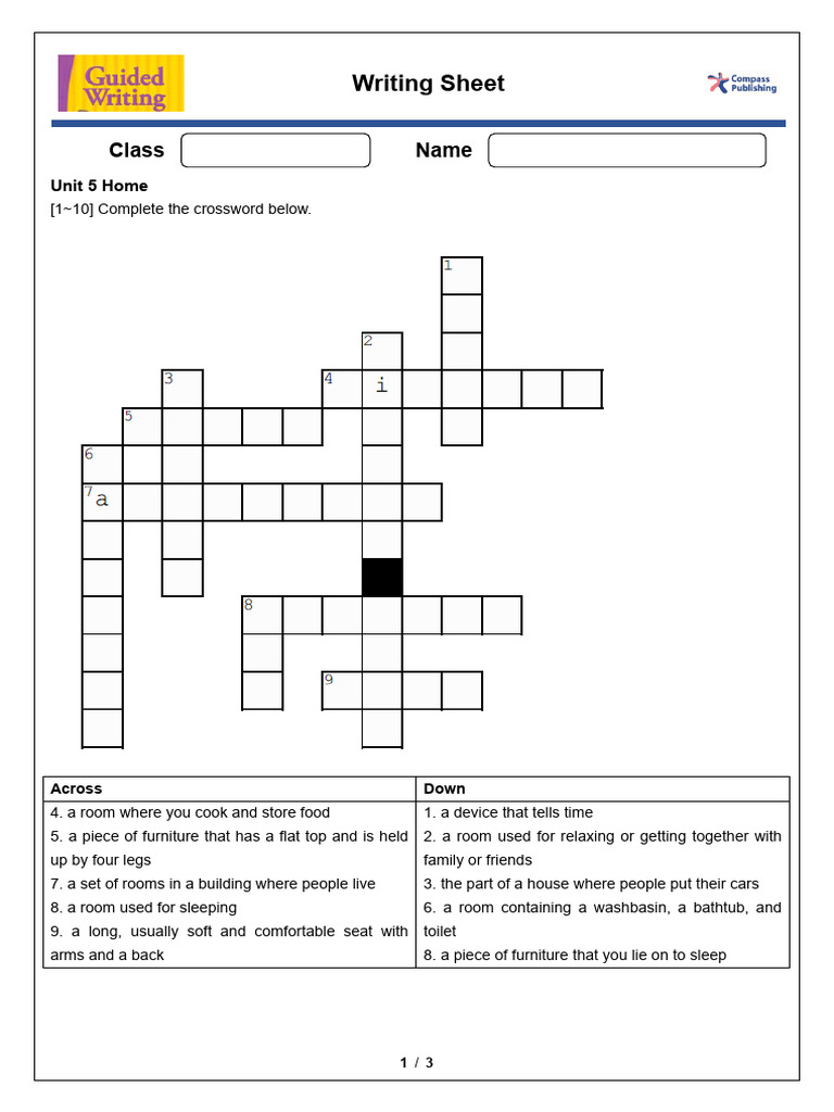 Guided Writing 1 - Writing Worksheet - Unit 5 | PDF | Room | Interior ...