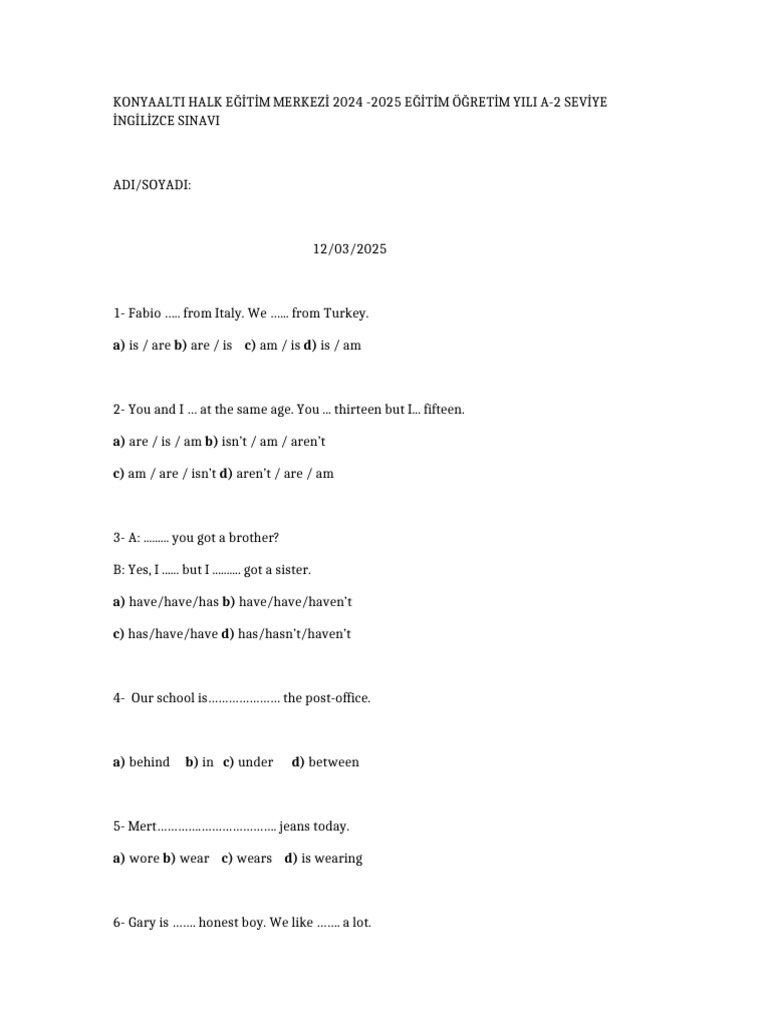 Ingilizce Test | PDF