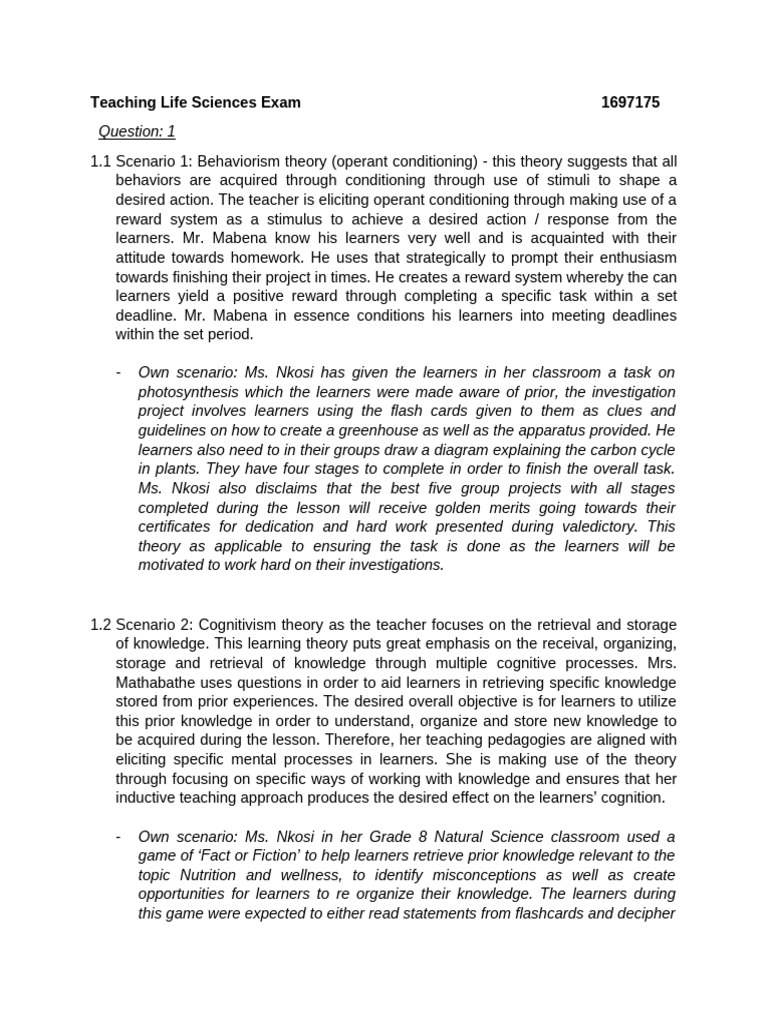 Teaching Life Sciences Exam - 1697175 | PDF | Learning | Teachers