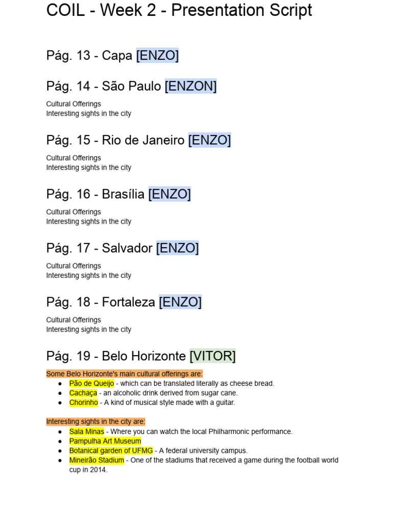 COIL - Week 2 - Presentation Script | PDF | Brazil