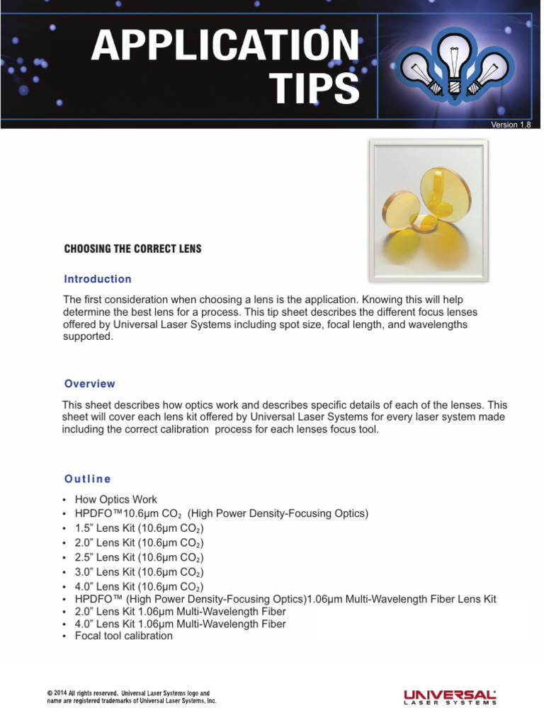 Choosing The Right Laser Lens Tip Sheet | PDF | Optics | Optical Fiber