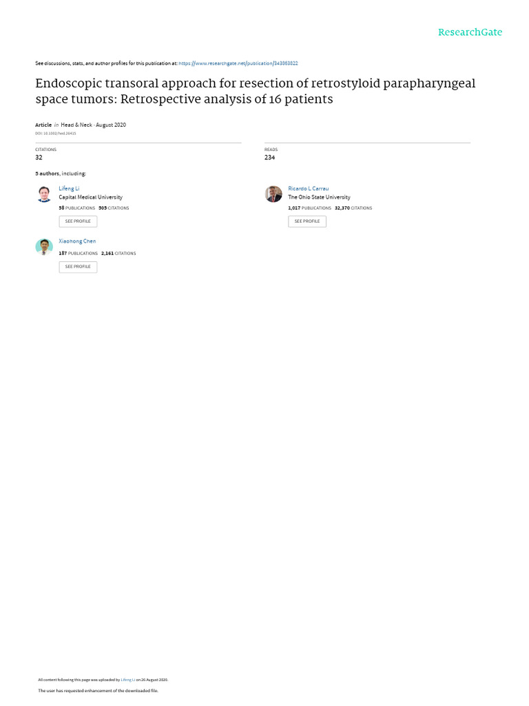 Endoscopic Transoral Approach For Resection of Retrostyloid ...