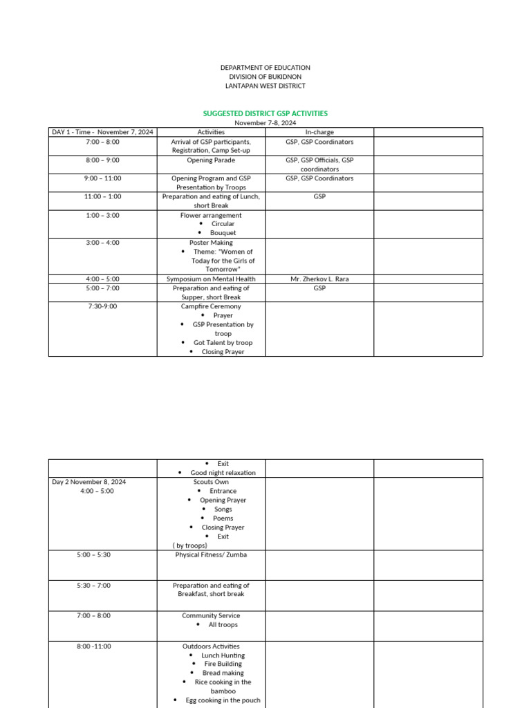 district-GSP-suggested-activities | PDF | Lunch | Eating Behaviors Of Humans