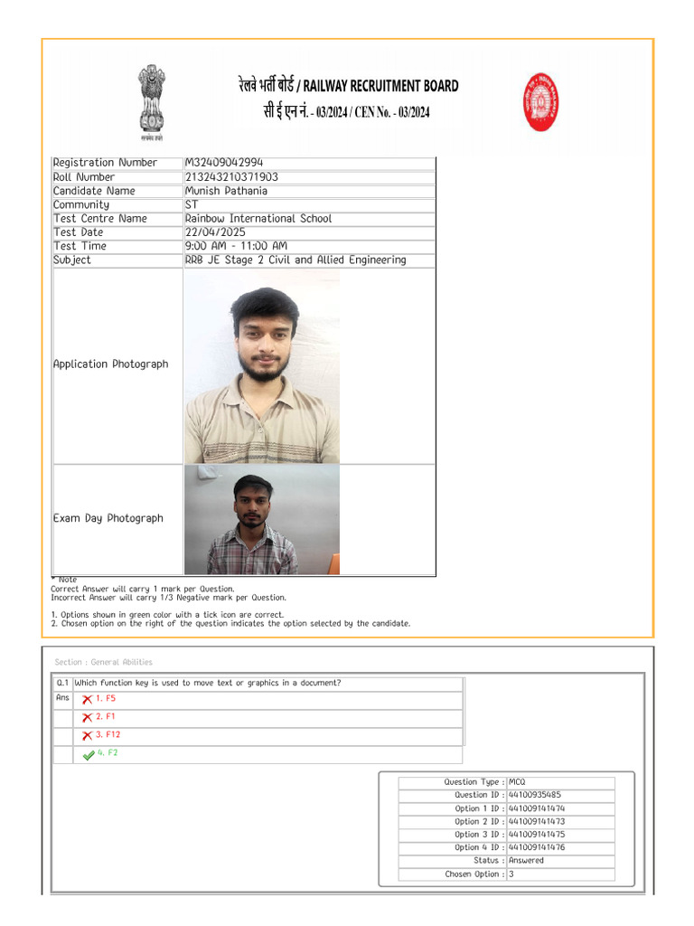 RRB Answer Sheet | PDF | Ductility | Multiple Choice