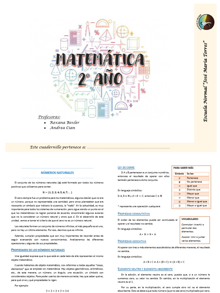 Cuadernillo 2do Año MATEMÁTICA | PDF | Entero | Sustracción