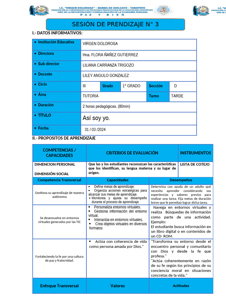 Sesion 3 Tutoria ¿Asi Soy Yo | PDF | Aprendizaje | Evaluación