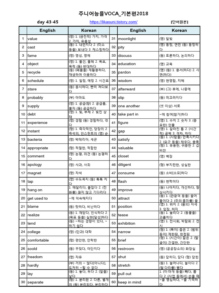주니어능률VOCA - 기본편2018: English Korean English Korean | PDF