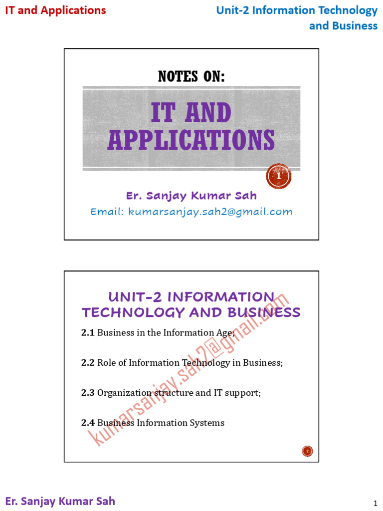 IT & Applications Unit-2 Information Technology and Business | PDF | Computer Network | Databases