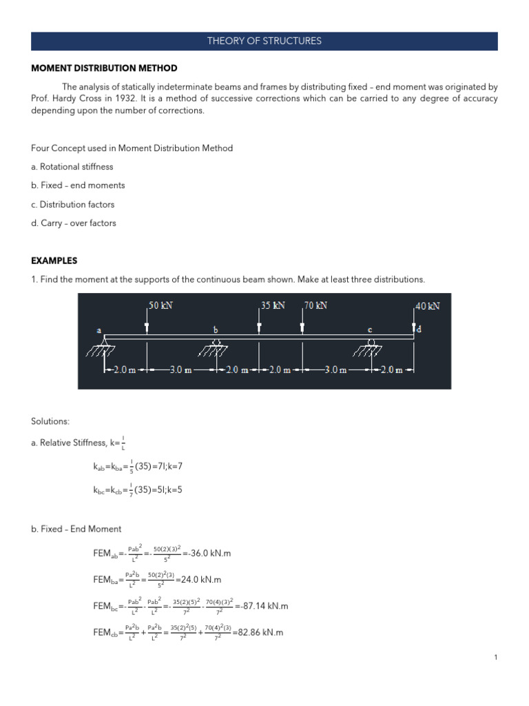 Lesson 10. Moment Distribution Method | PDF | Structural Analysis ...
