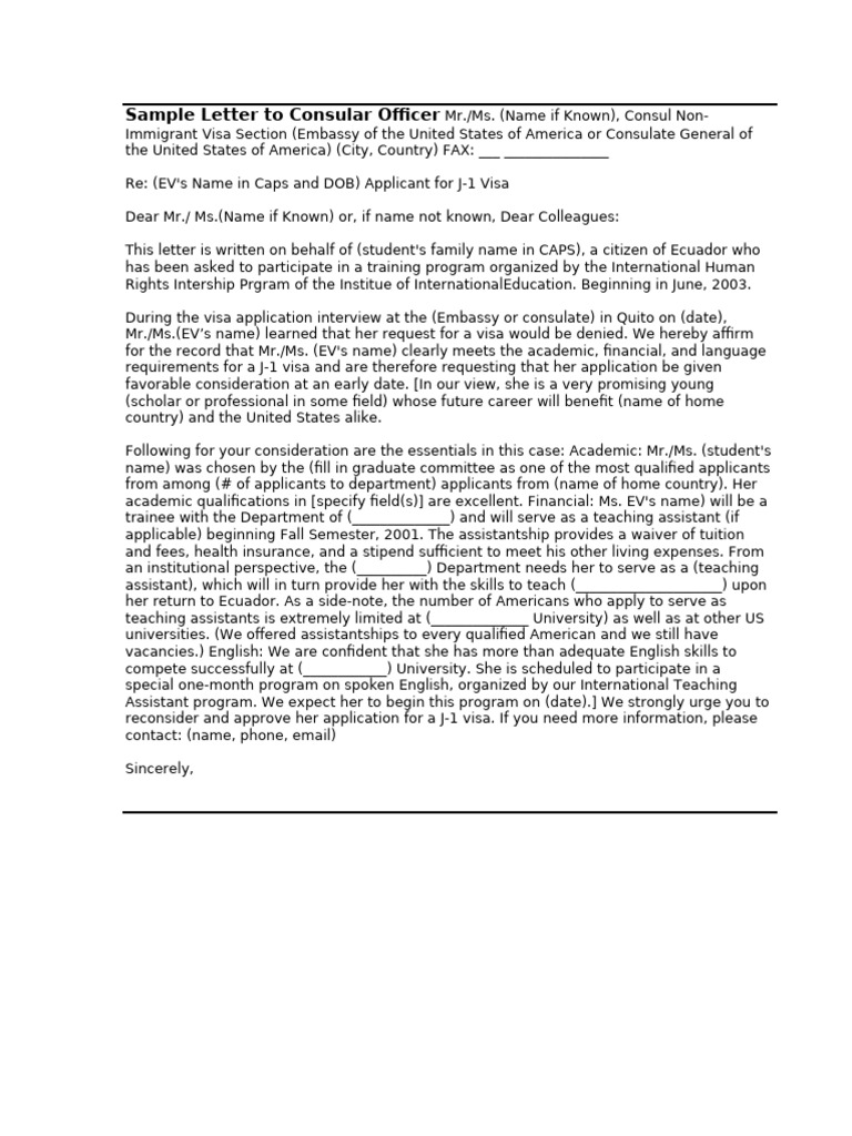Sample Letter To Consular Officer | PDF | Consul (Representative ...