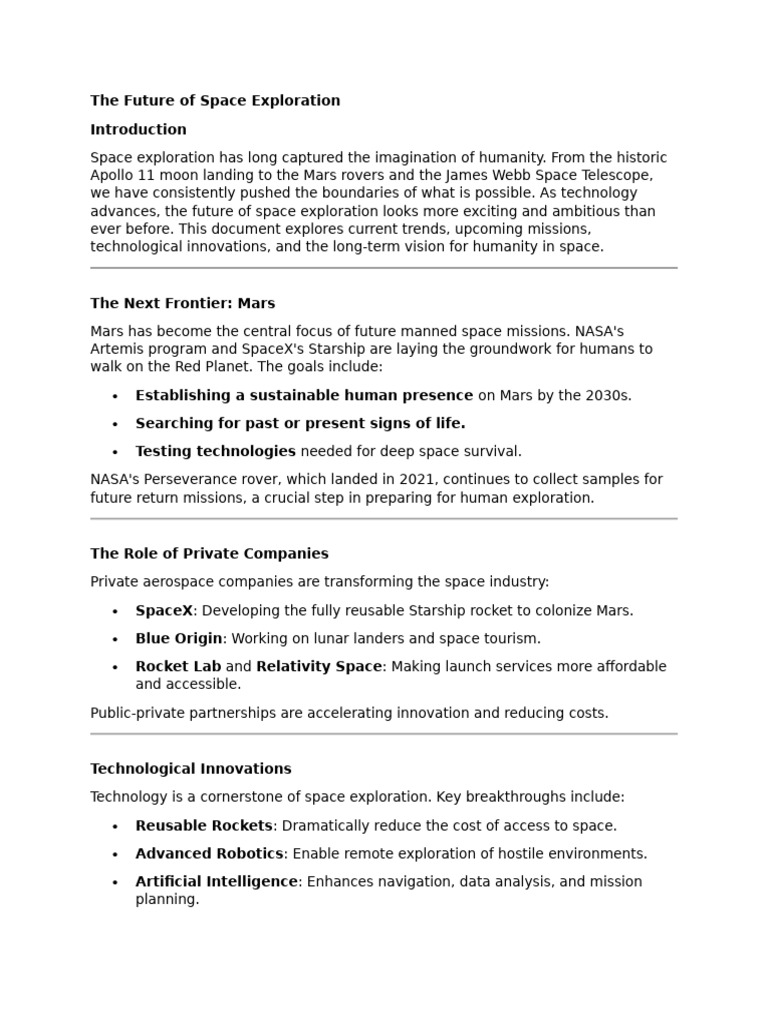 The Future of Space Exploration | PDF | Space Exploration | Nasa