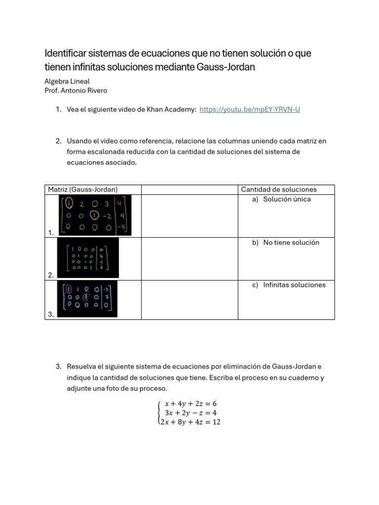 Cantidad de soluciones de un sistema usando Gauss-Jordan (1) | PDF