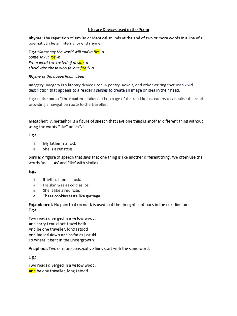 Literary Devices Used in The Poem | PDF | Poetry | Rhyme
