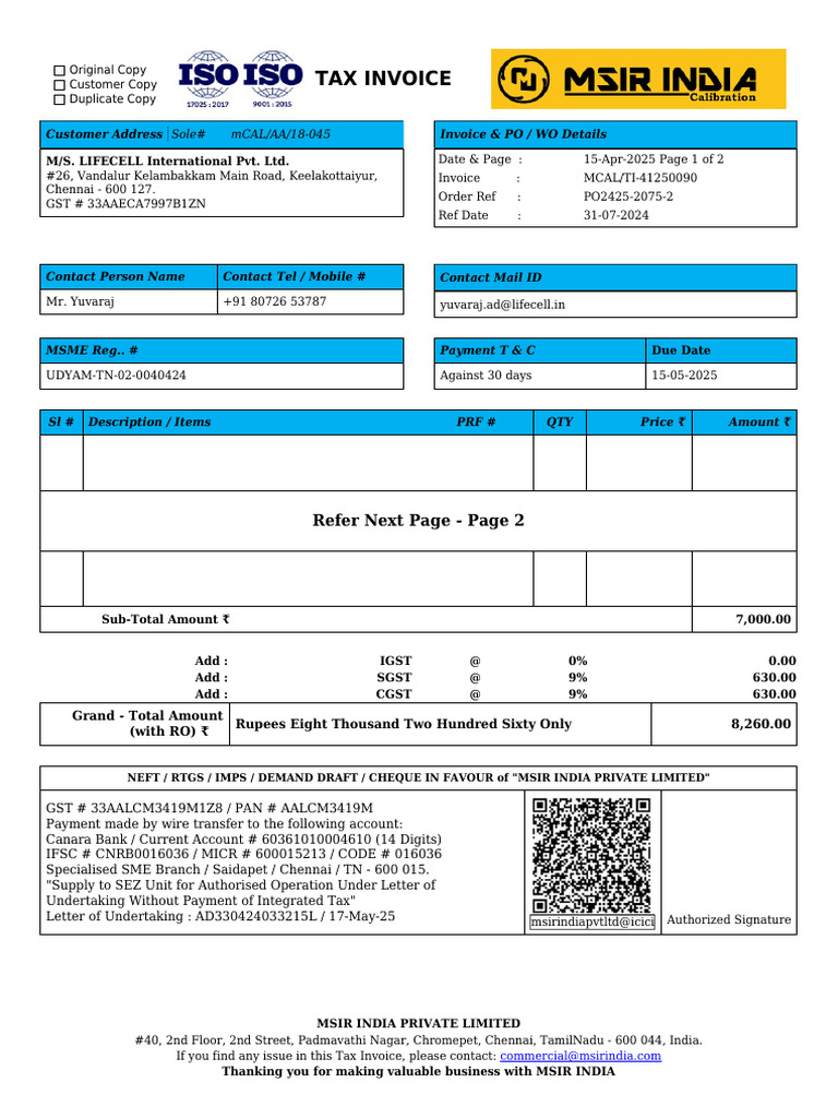 Mcal Ti-41250090 Lifecell International Pvt. Ltd. | PDF | Payments