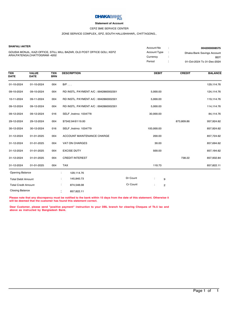 BDSTMT-DL 575813 Z CI1 | PDF | Payments | Debits And Credits