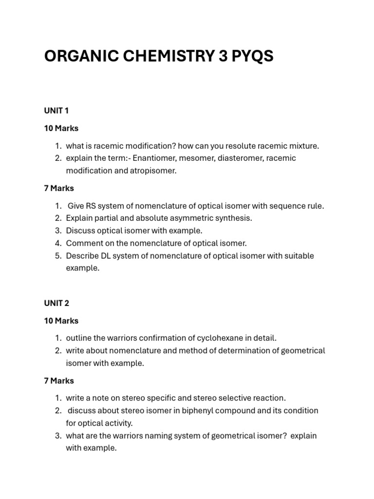 Organic Chemistry 3 PYQS | PDF | Chemical Reactions | Organic Synthesis