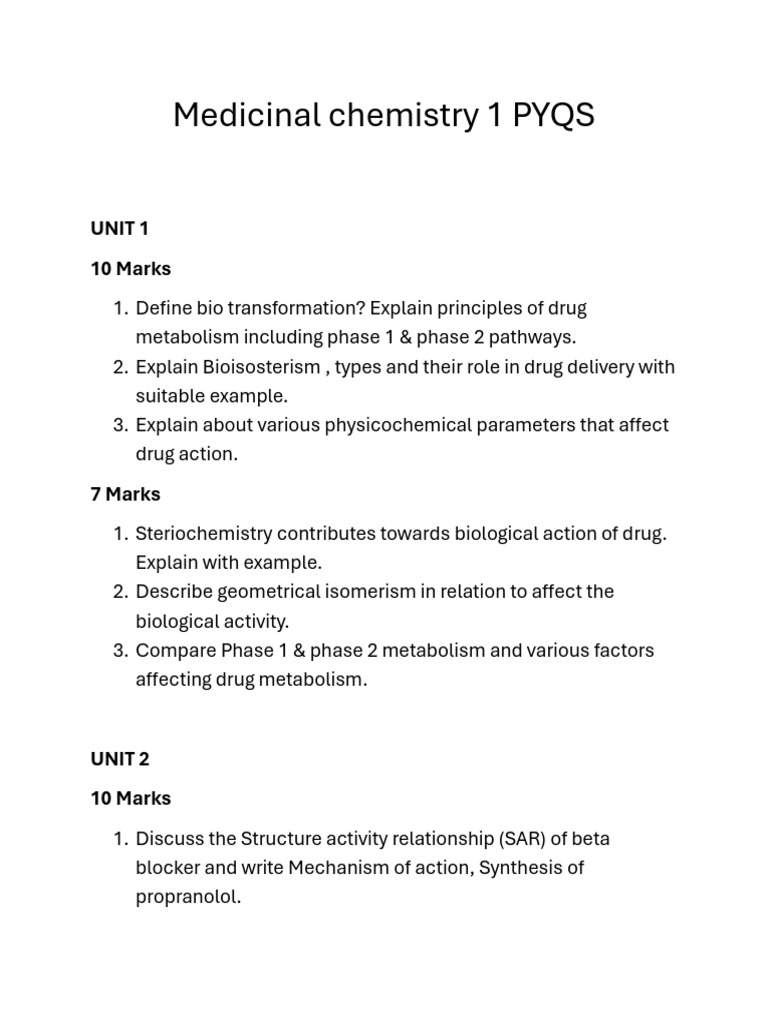 Medicinal Chemistry 1 PYQS | PDF | Pharmacology | Pharmaceutical Sciences