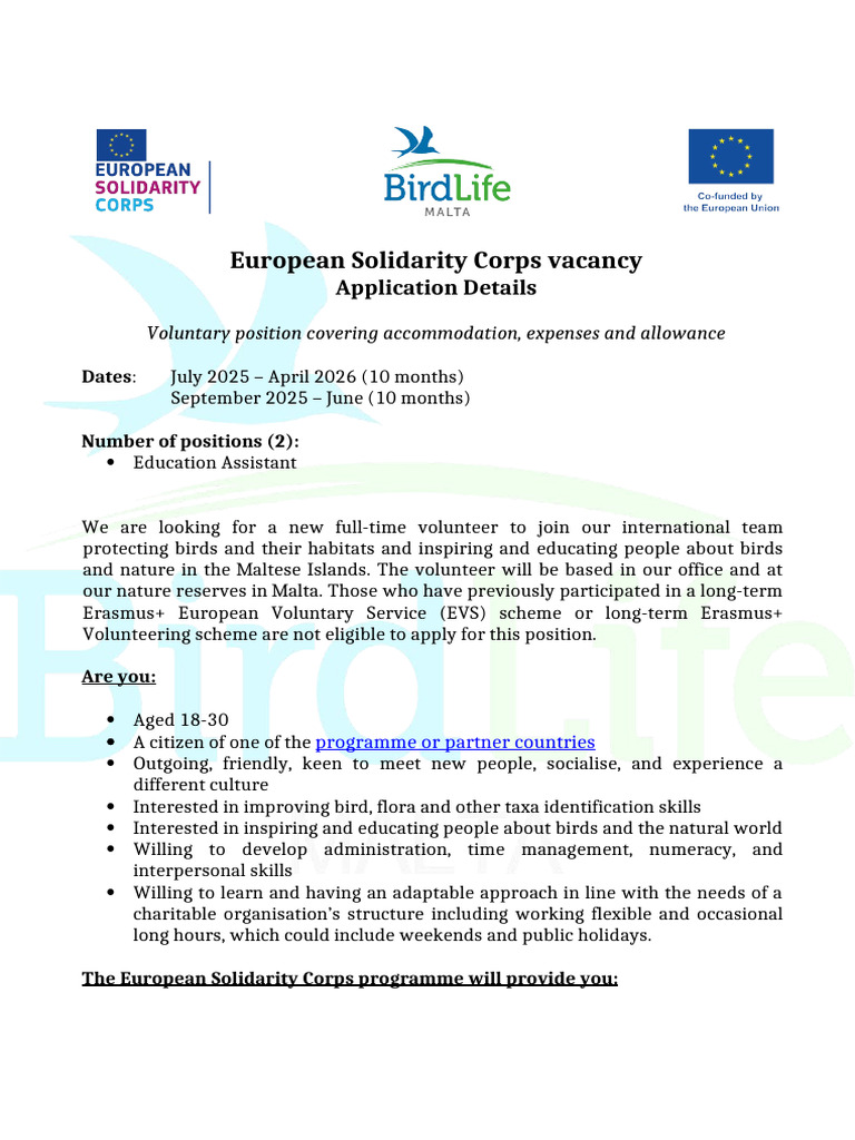 European Solidarity Corps ESC Call - Education Assistant Job ...