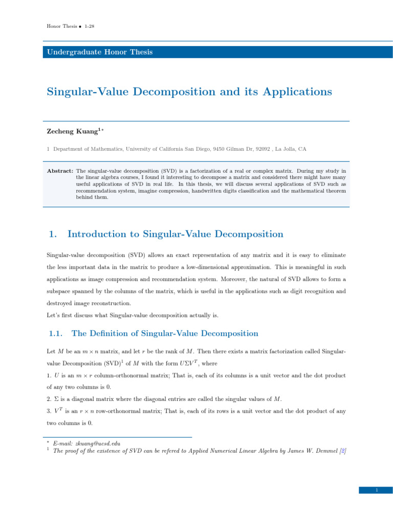 Singular-Value Decomposition and Its Applications | PDF | Eigenvalues And Eigenvectors | Matrix ...
