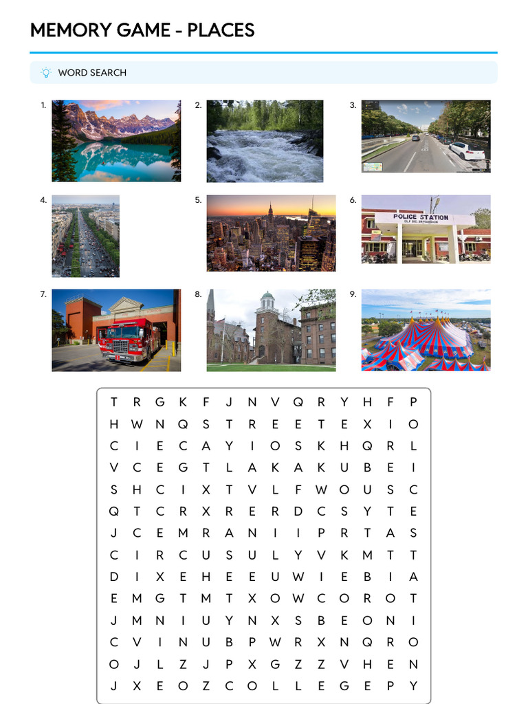 Memory Game Places Caça Palavras | PDF