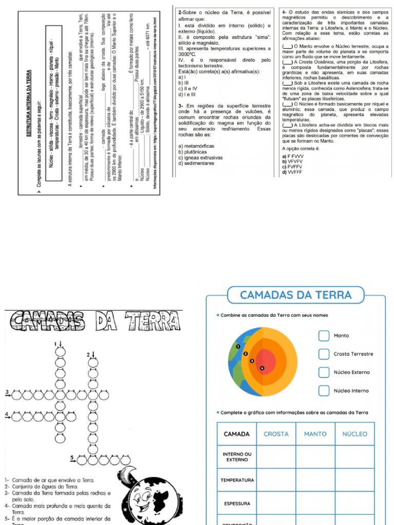 Atividade_Camadas da Terra interno e externo | PDF