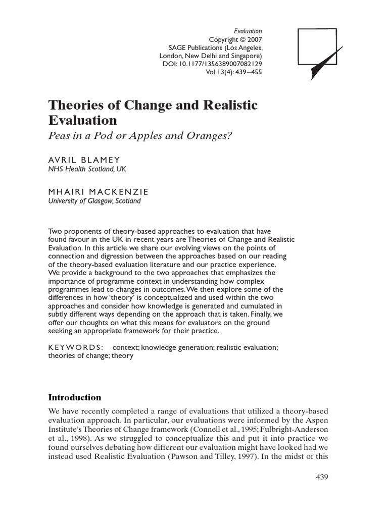 Theories of Change vs. Realistic Evaluation | PDF | Evaluation | Theory