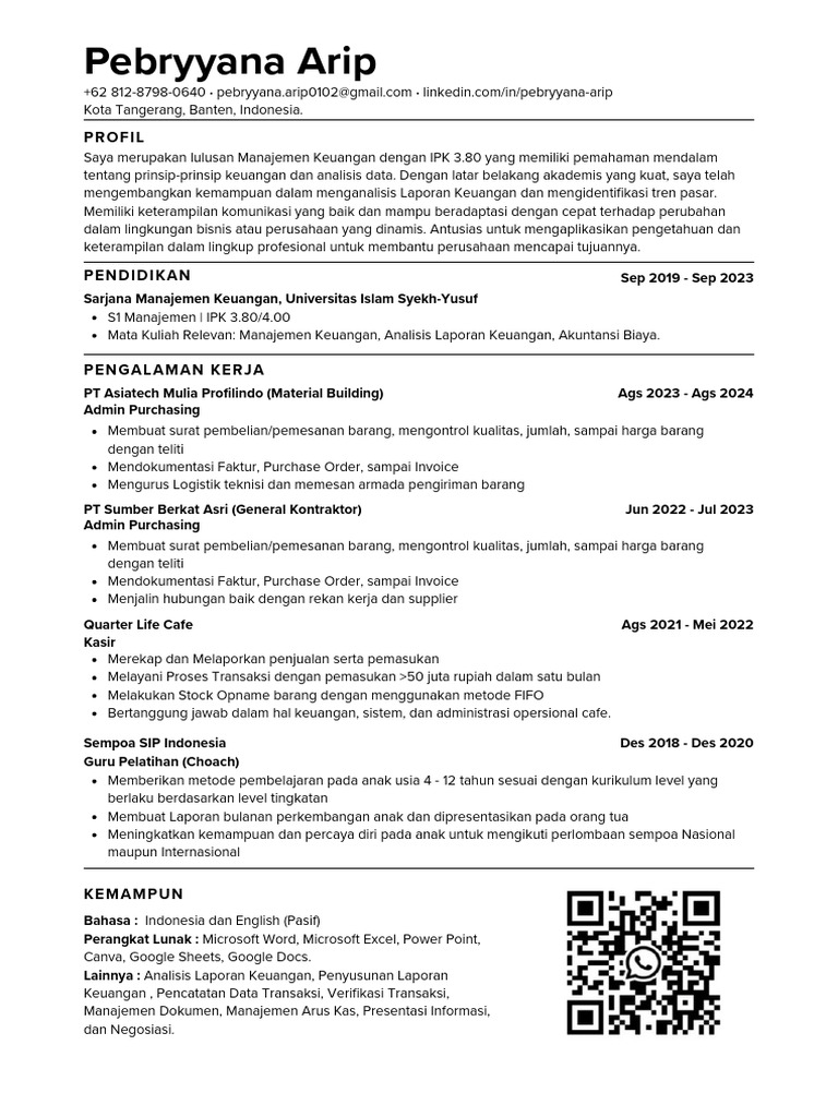 CV Pebryyana Arip | PDF