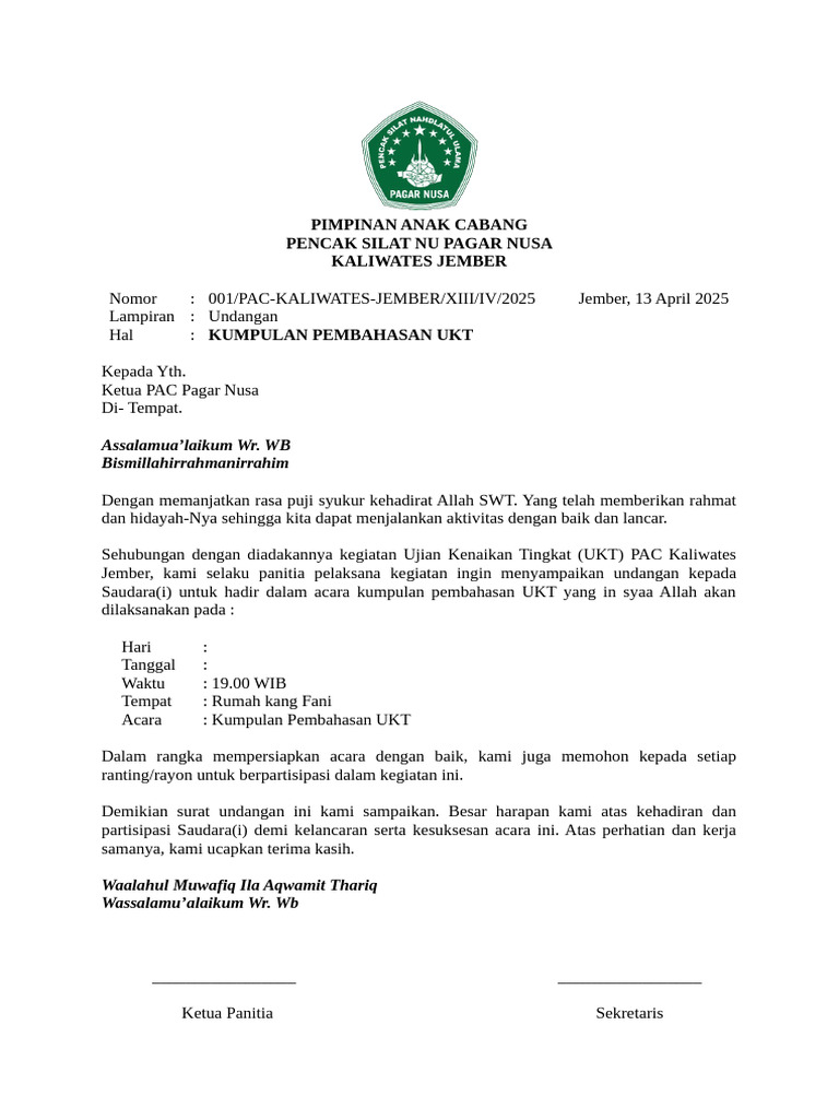 Surat Undangan PAC Kumpulan-1 | PDF