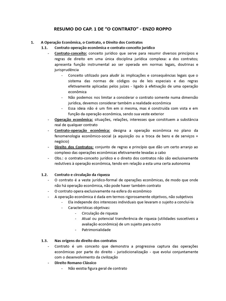 Resumo CAP 1 de O Contrato - Enzo Roppo | PDF | Economia | Liberdade
