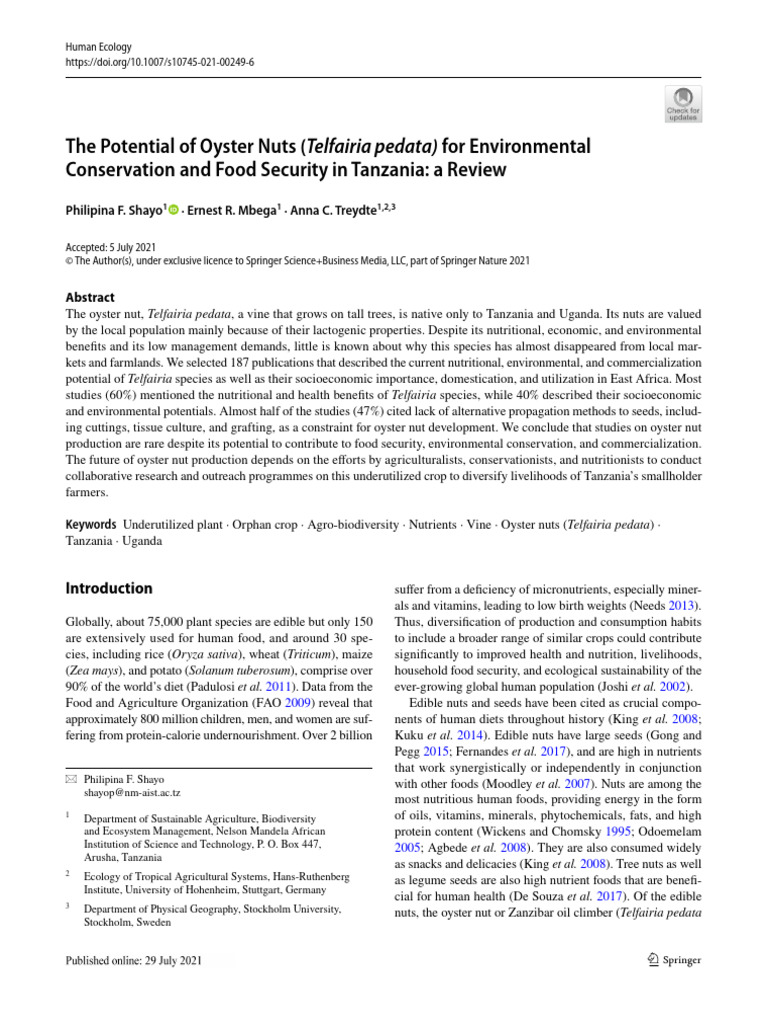 The Potential of Oyster Nuts (Telfairia Pedata) For Environmental ...