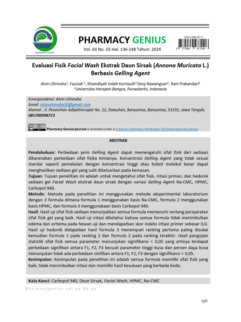 396 Pharmacy Genius+v.3 Evaluasi+Fisik+Facial+Wash+Ekstrak+Daun+Sirsak+ (Annona+Muricata+L ...