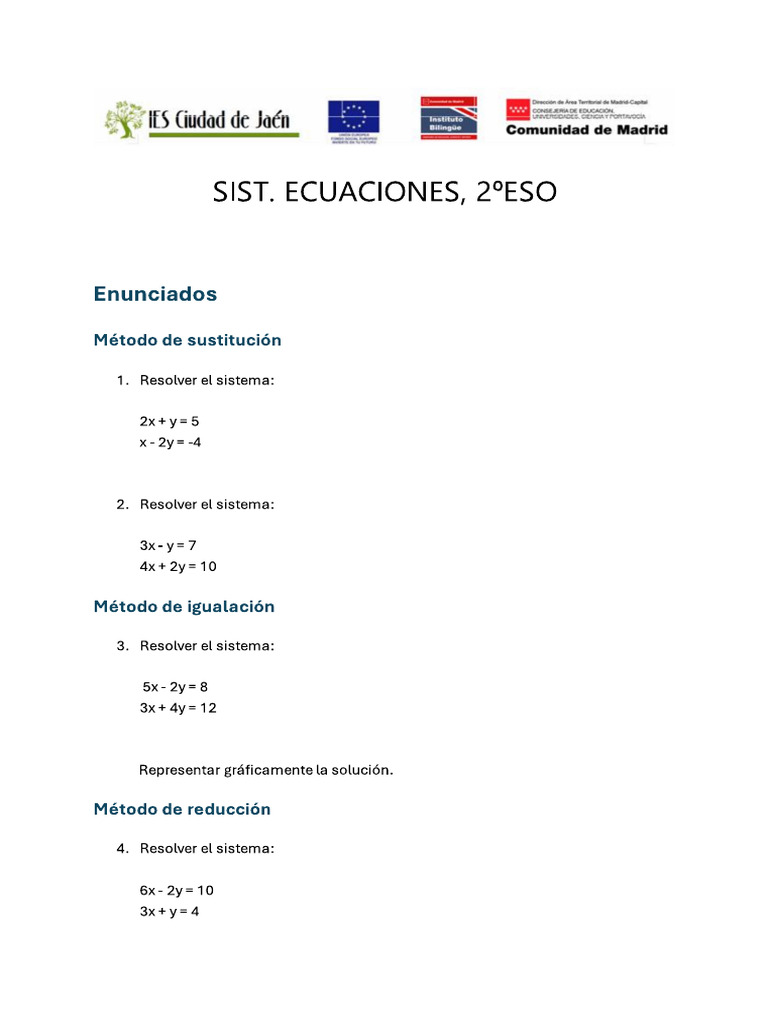 Sistemas Ecuaciones 2 Eso | PDF