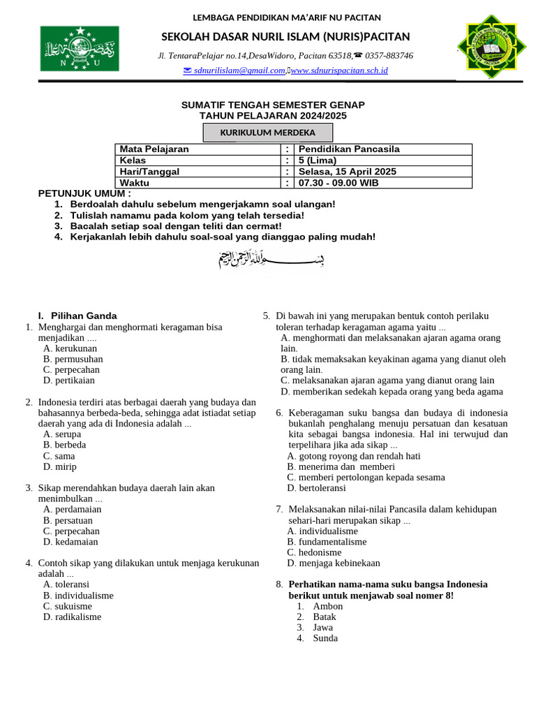 Sumatif Tengah Semester Genap Pancasila | PDF