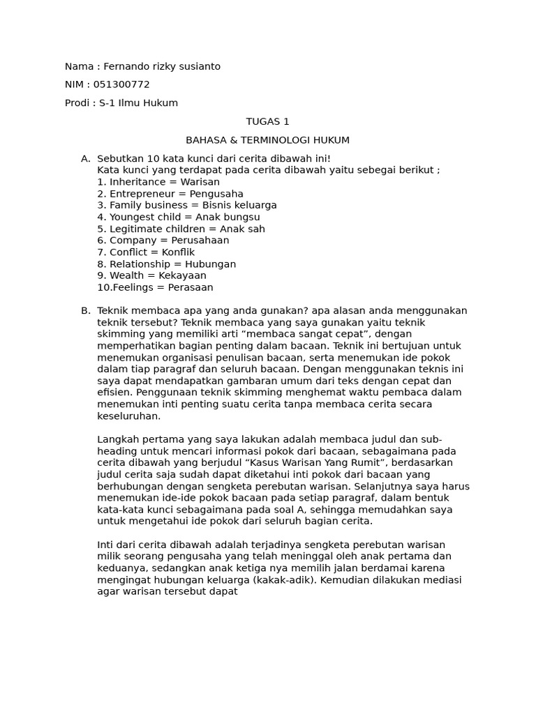 Tugas 2 Bahasa Dan Terminologi Hukum | PDF | Mediation | Justice