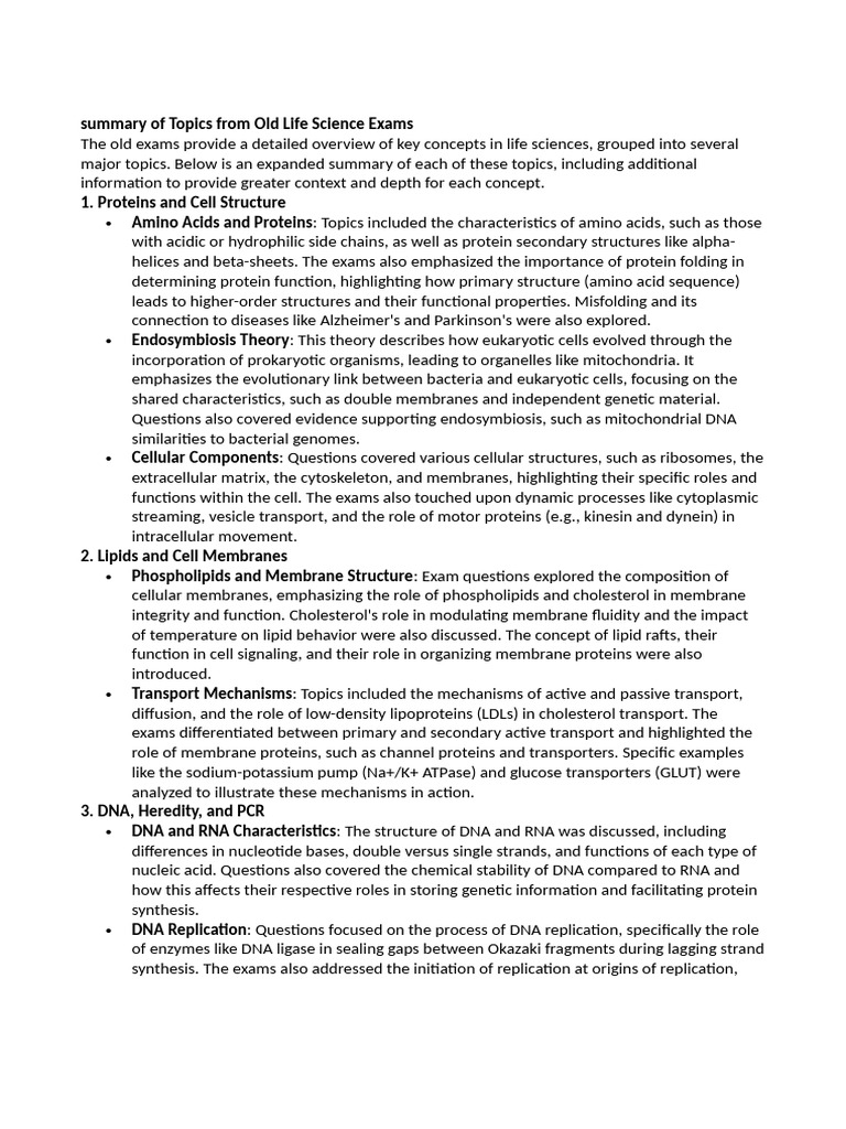 Summary of Topics From Old Life Science Exams | PDF | Enzyme | Gene