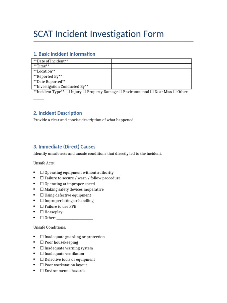 SCAT Incident Investigation Form | PDF