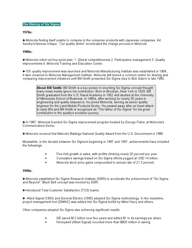 The History Of Six Sigma PDF Motorola Six Sigma