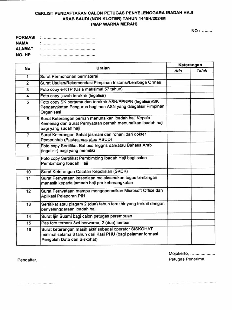 Cek List PPIH Arab Saudi 1445H 2024M0 | PDF